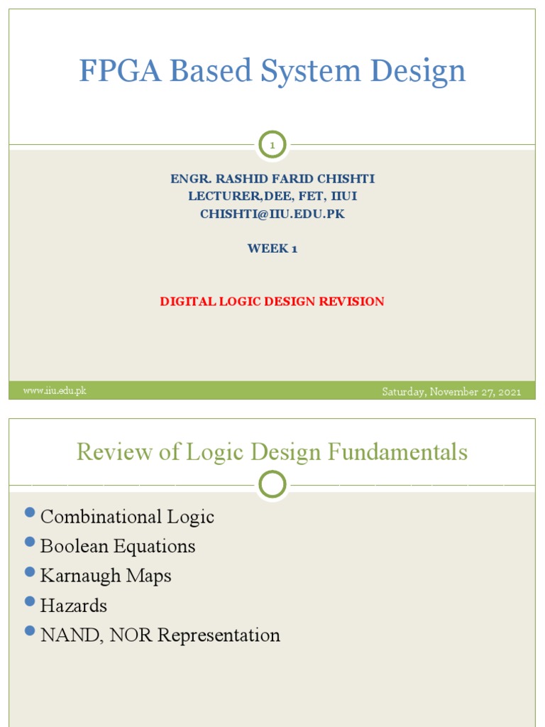 FPGA Based System Design: Engr. Rashid Farid Chishti Lecturer, Dee, Fet ...