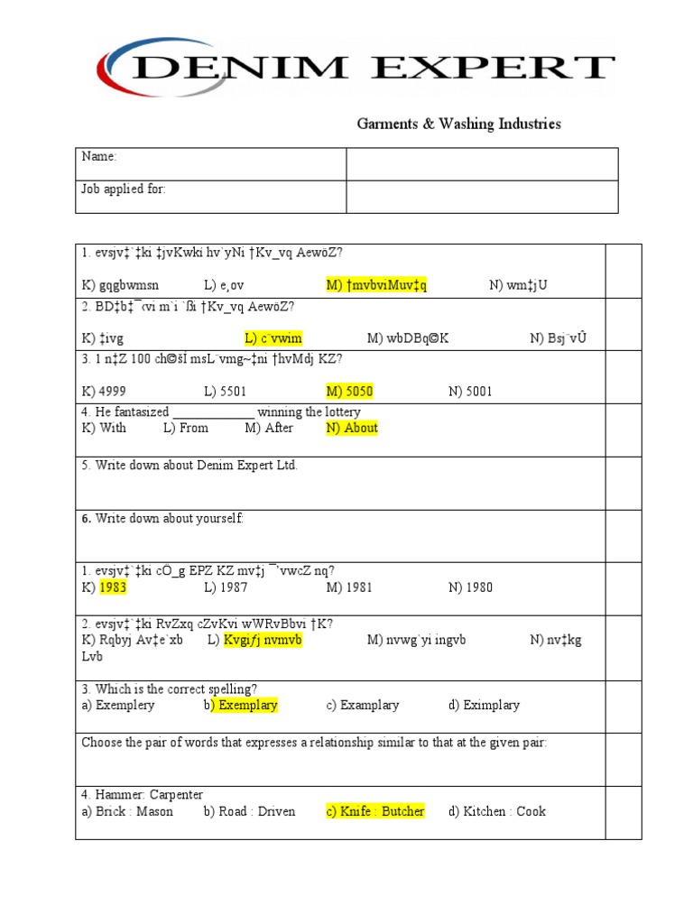 HR Interview Question - Answer Sheet | PDF | Semantic Units | Grammar