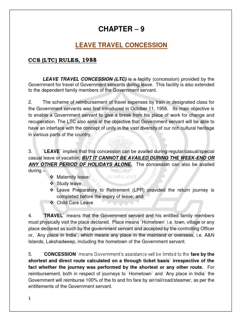 Leave Travel Concession: CCS (LTC) RULES, 1988 | PDF | Business ...