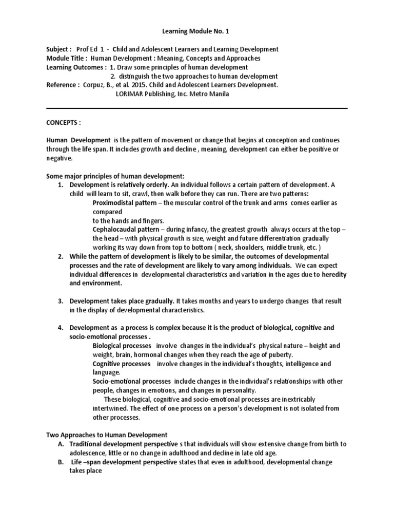 Module 1-Human Development: Meaning, Concepts and Approaches | PDF ... Module 1-Human Development: Meaning, Concepts and Approaches | PDF ...