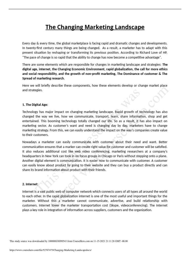 This Study Resource Was: The Changing Marketing Landscape | PDF ...
