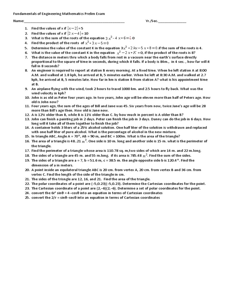 Fundamental of Engineering Mathematics Midterm Exam | PDF | Triangle | Area