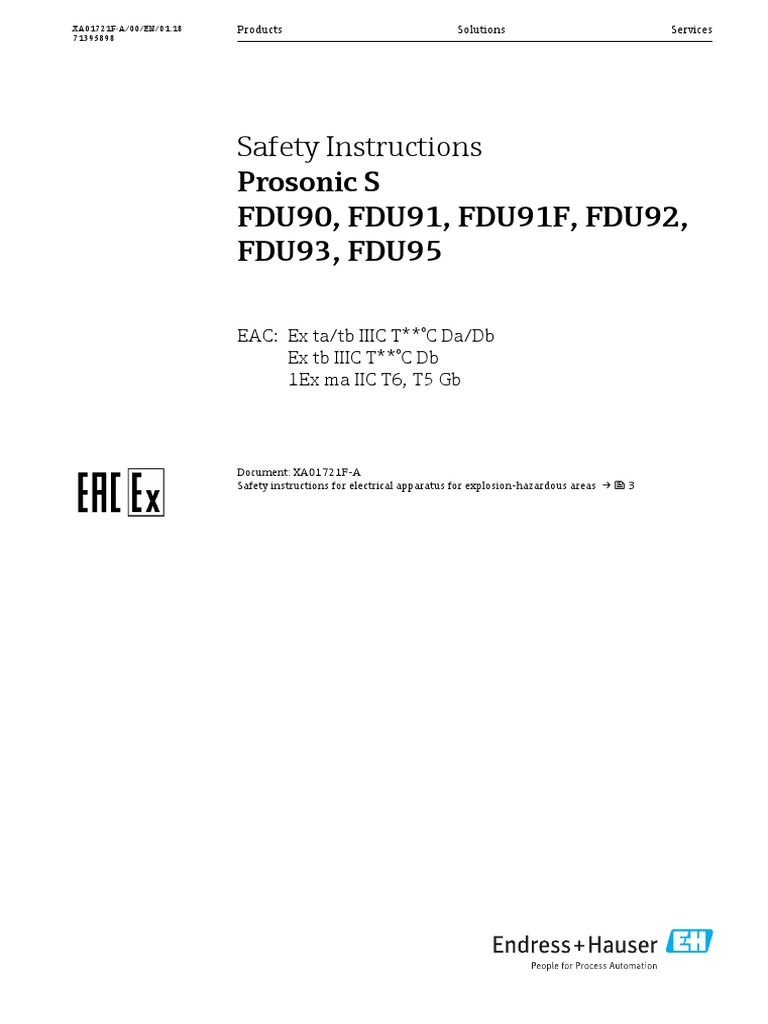 Safety Instructions Prosonic S FDU90, FDU91, FDU91F, FDU92, FDU93 ...