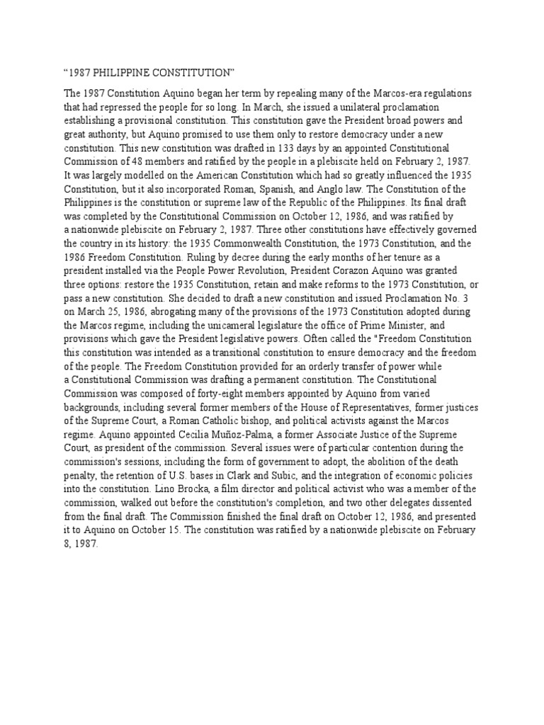 1987 Philippine Constitution Overview | PDF | Constitution | Government