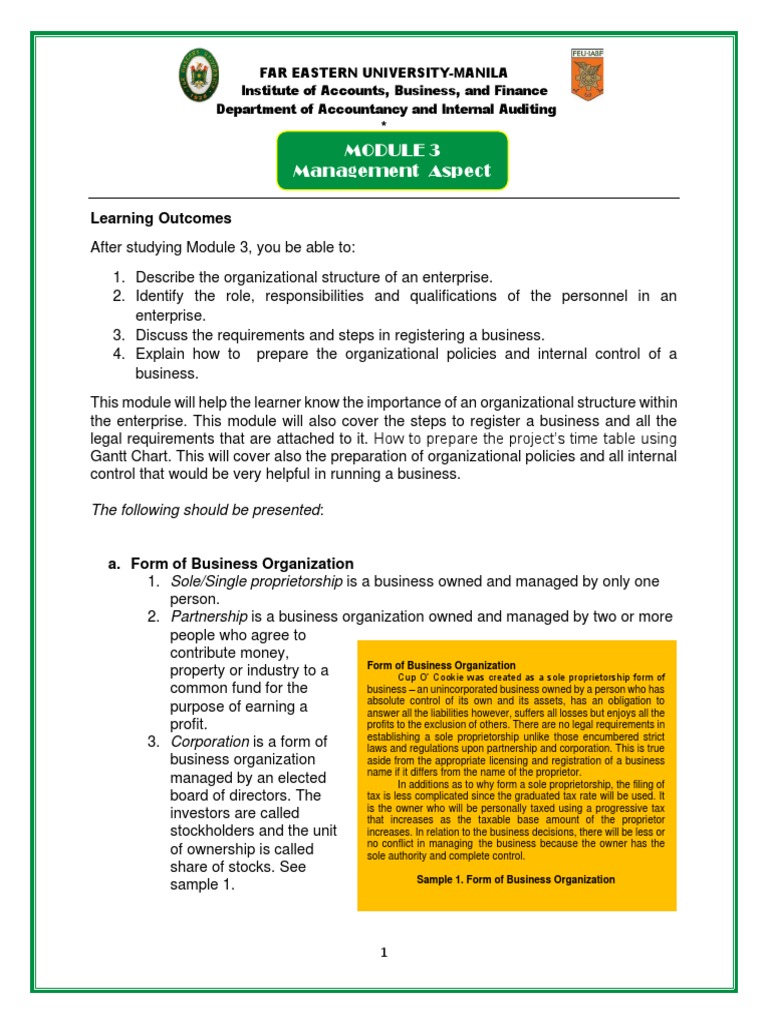 1e - Module 3 - Management Aspect | PDF | Employment | Sole Proprietorship