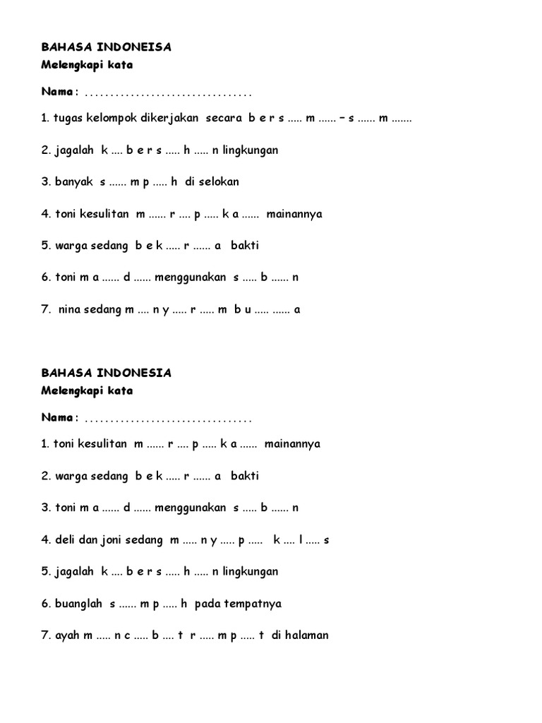 SOAL LATIHAN B.INDO Melengkapi Kata | PDF | Griya & Taman
