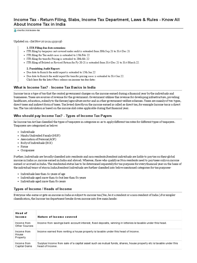 Income Tax - IT Returns, E Filing, Tax Saving, Income Tax Slabs, Rules ...