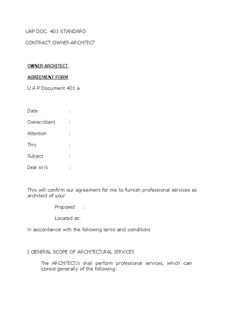 Owner & Client Service Agreements | PDF | Architect | Specification ...