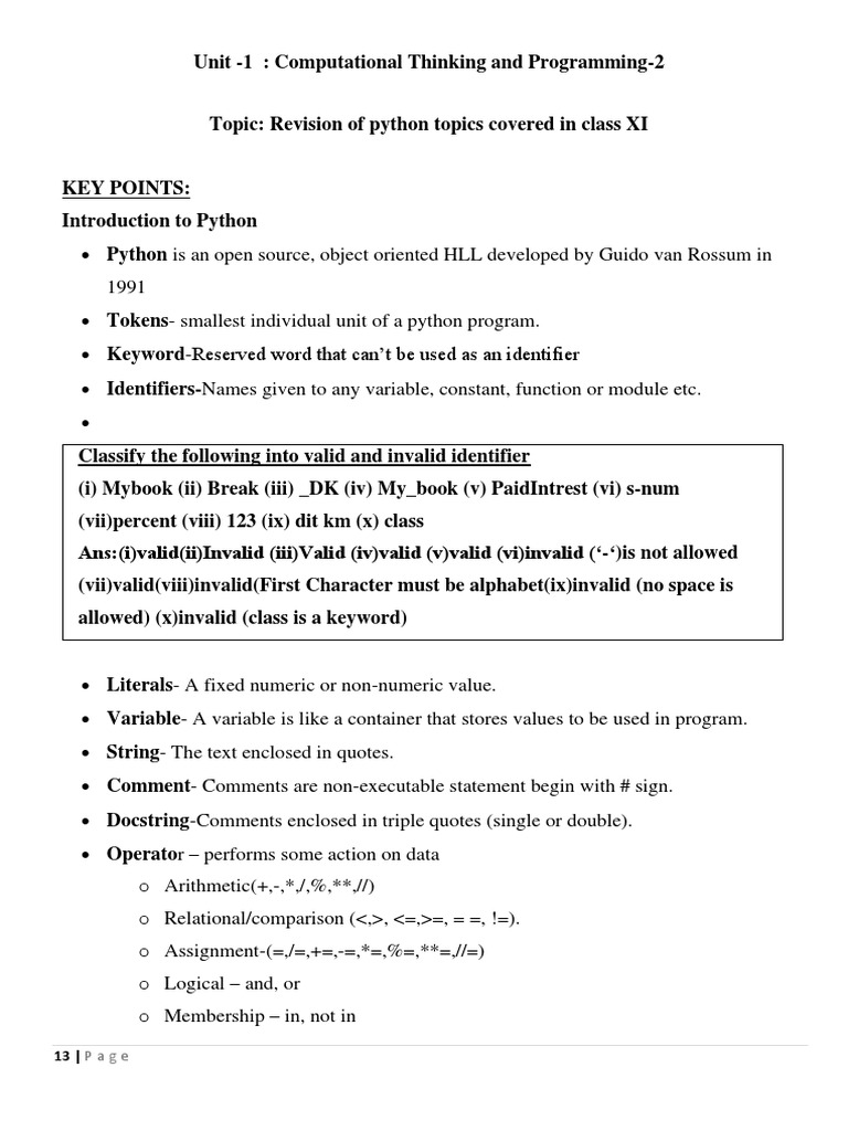 Python Basics for Class XII Students | PDF | Parameter (Computer ...