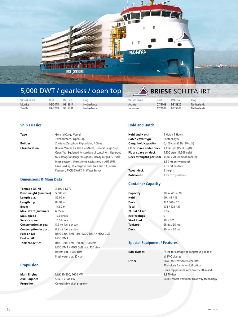5,000 DWT / Gearless / Open Top: Ship's Basics Hold and Hatch ...