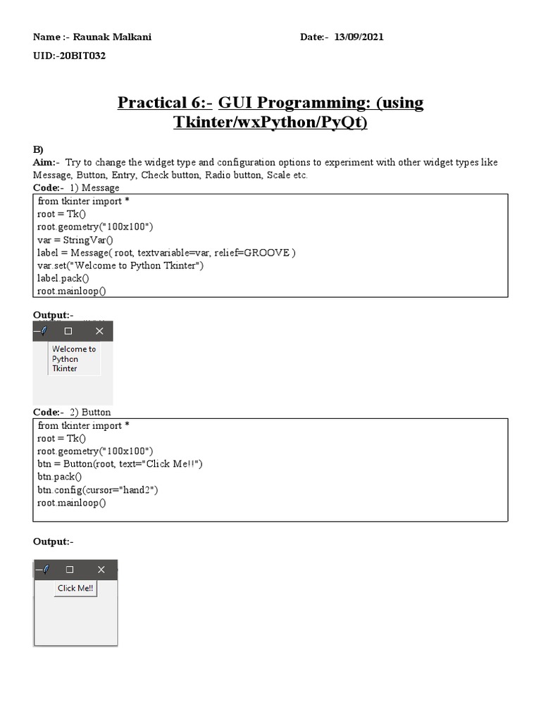 Practical 6 Gui Programming Using Tkinterwxpythonpyqt Pdf Computer Science Computer 5464