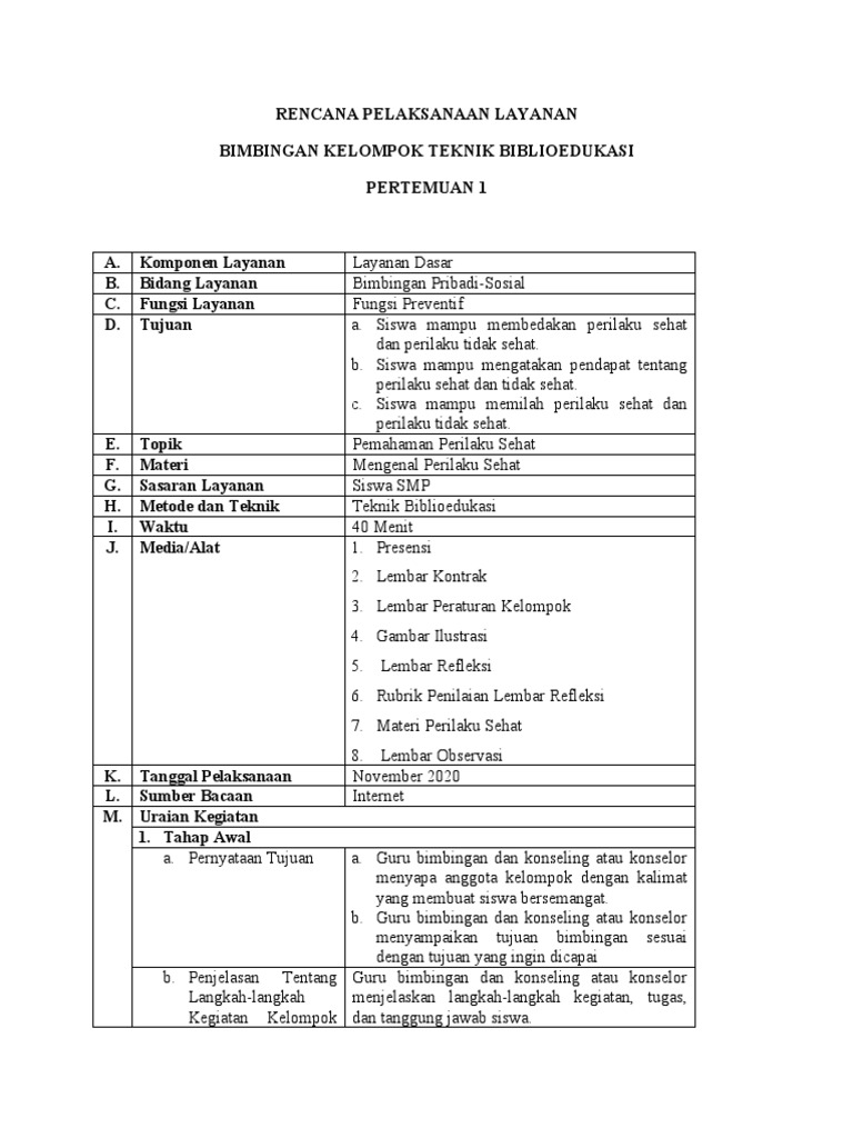 Contoh RPL Bimbingan Kelompok | PDF