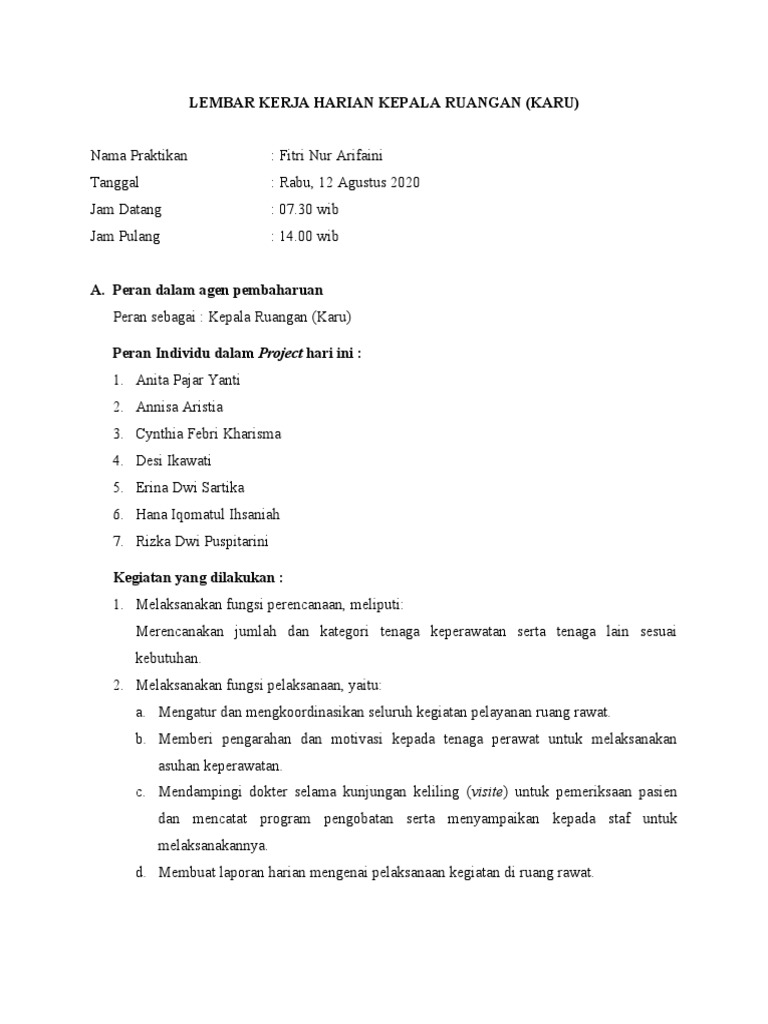 Rencana Kerja Harian Karu Fitri | PDF