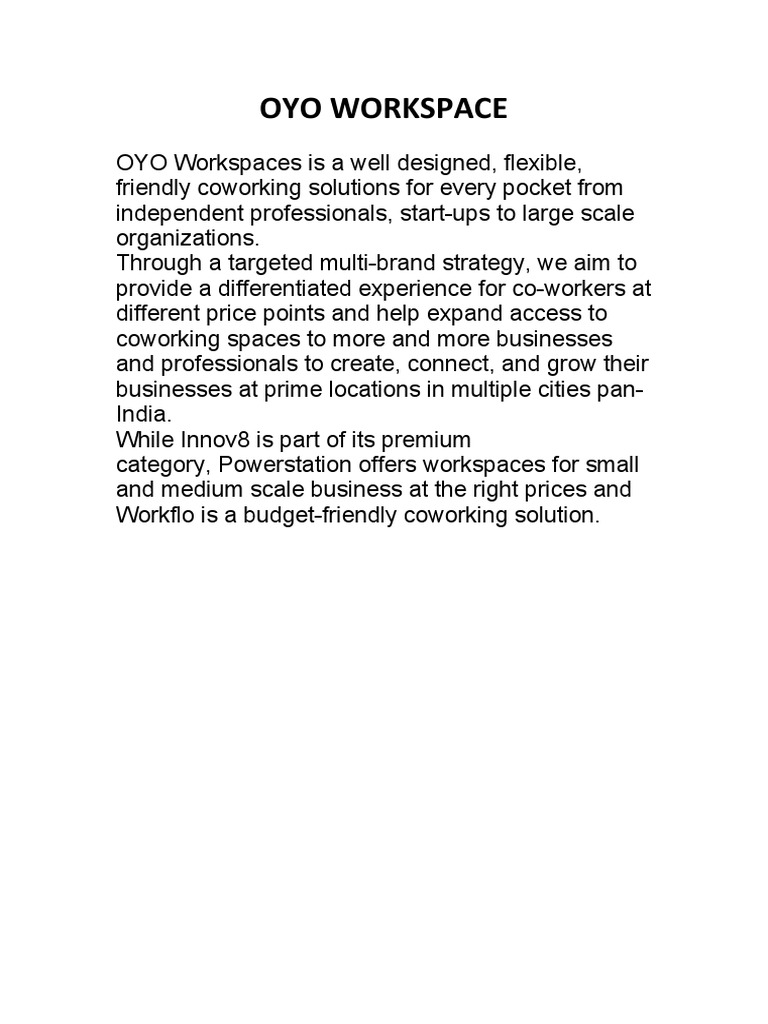 Oyo Workspace Content | PDF