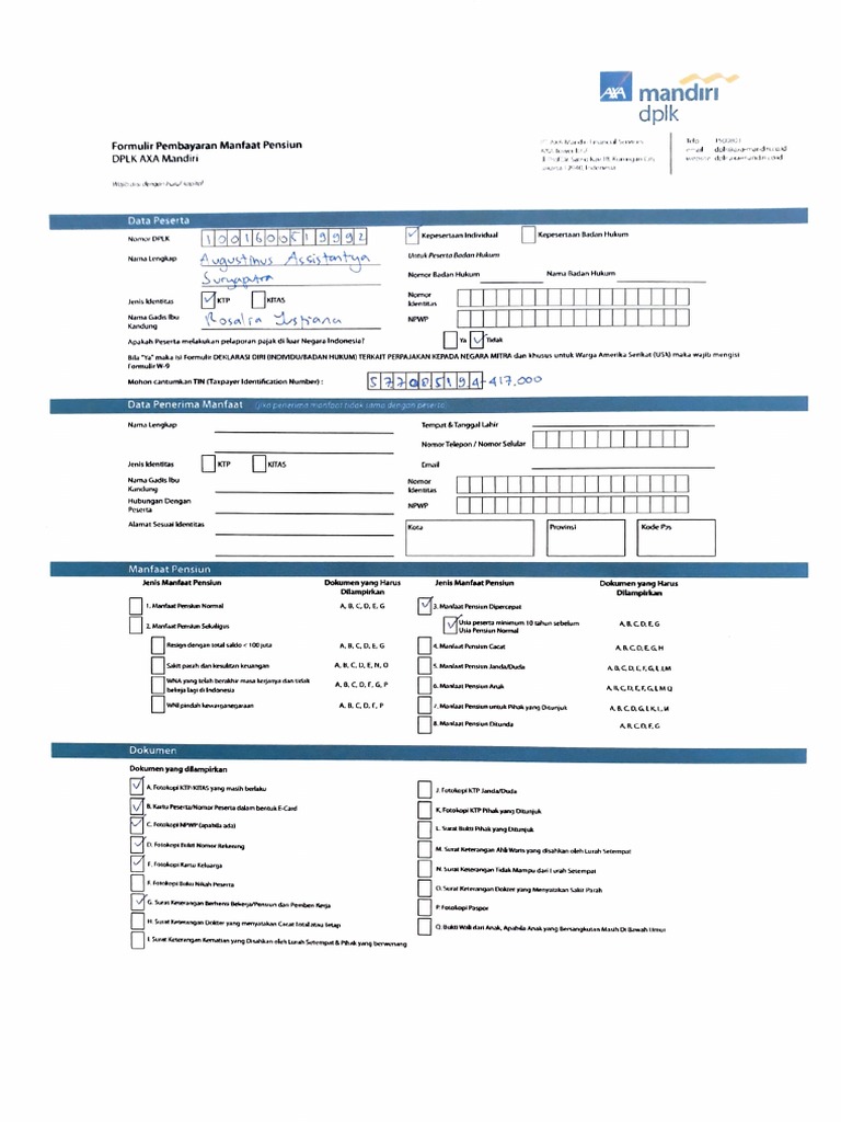 Form Pembayaran Manfaat Pensiun DPLK | PDF