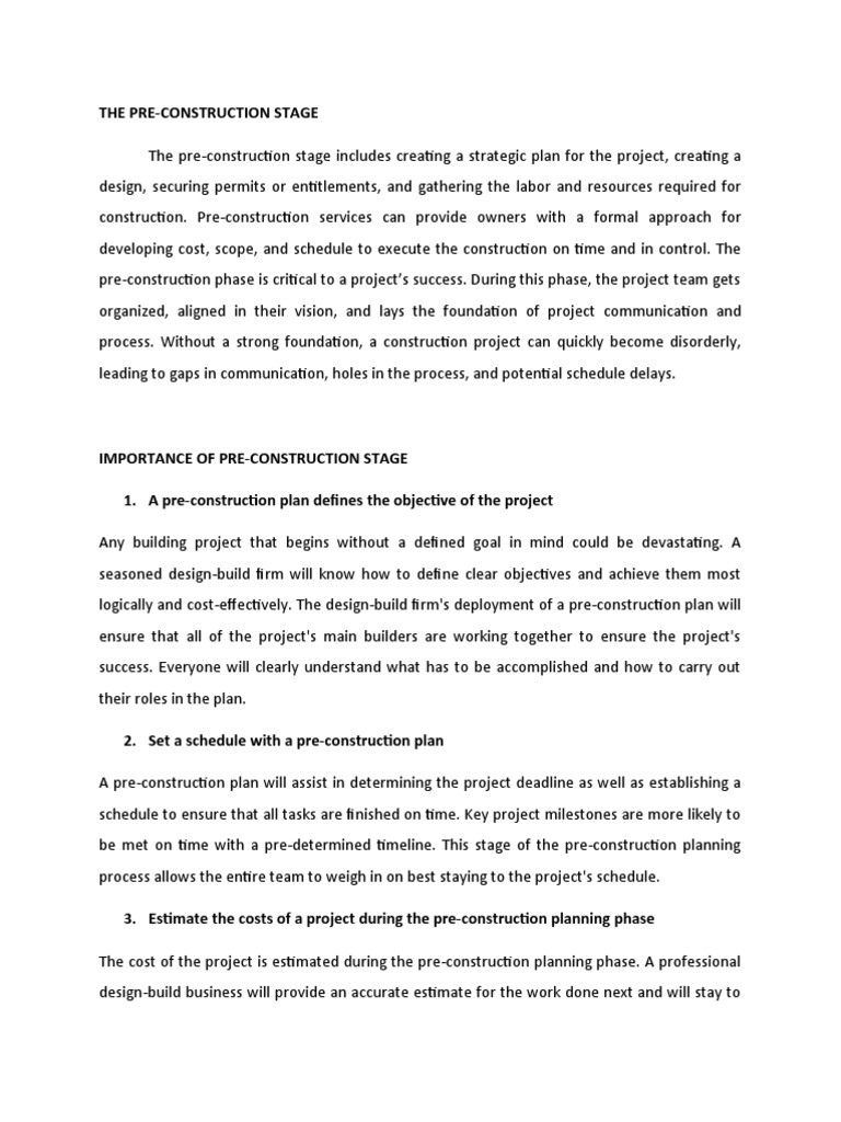 Pre Construction | PDF | General Contractor | Business