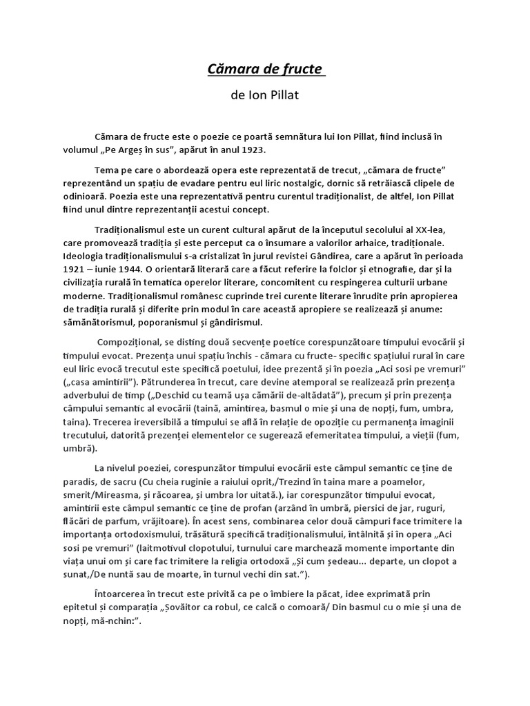 Camara Cu Fructe de Ion Pilat | PDF