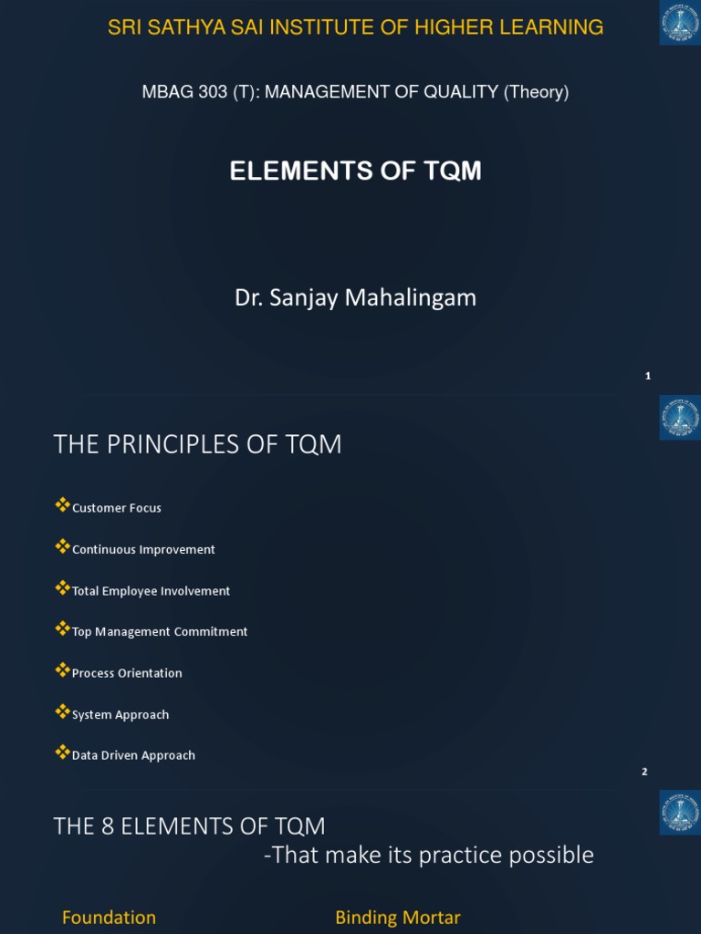 Elements of TQM: Dr. Sanjay Mahalingam | PDF | Quality Management ...