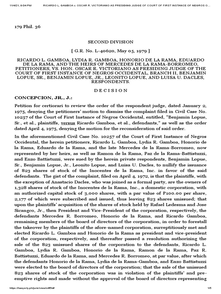 RICARDO L. GAMBOA v. OSCAR R. VICTORIANO AS PRESIDING JUDGE OF COURT OF ...