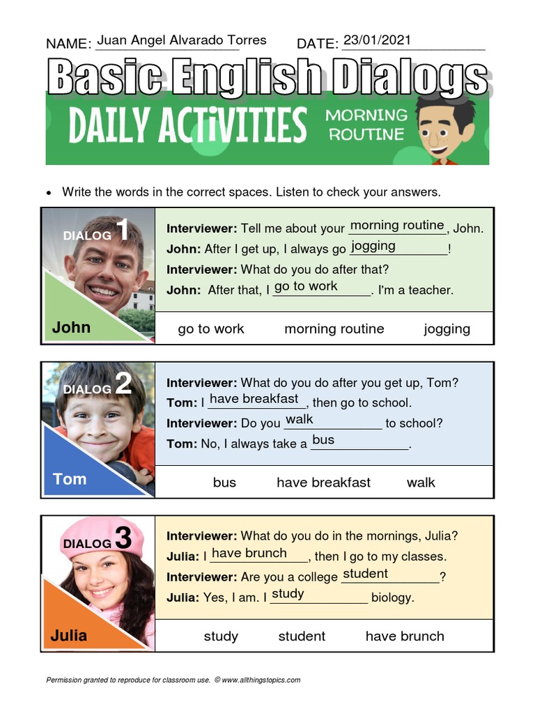 JUAN ANGEL ALVARADO TORRES - Daily Activities Dialogues - Listening - 2 ...