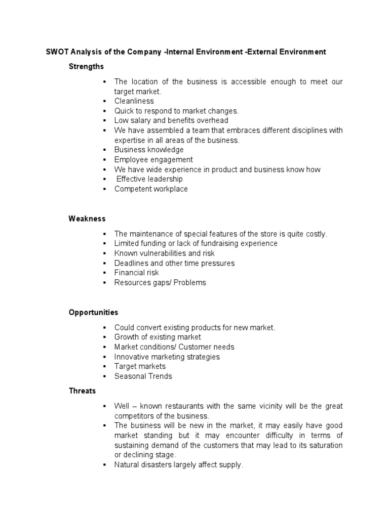 SWOT Analysis of The Company - Internal Environment - External ...
