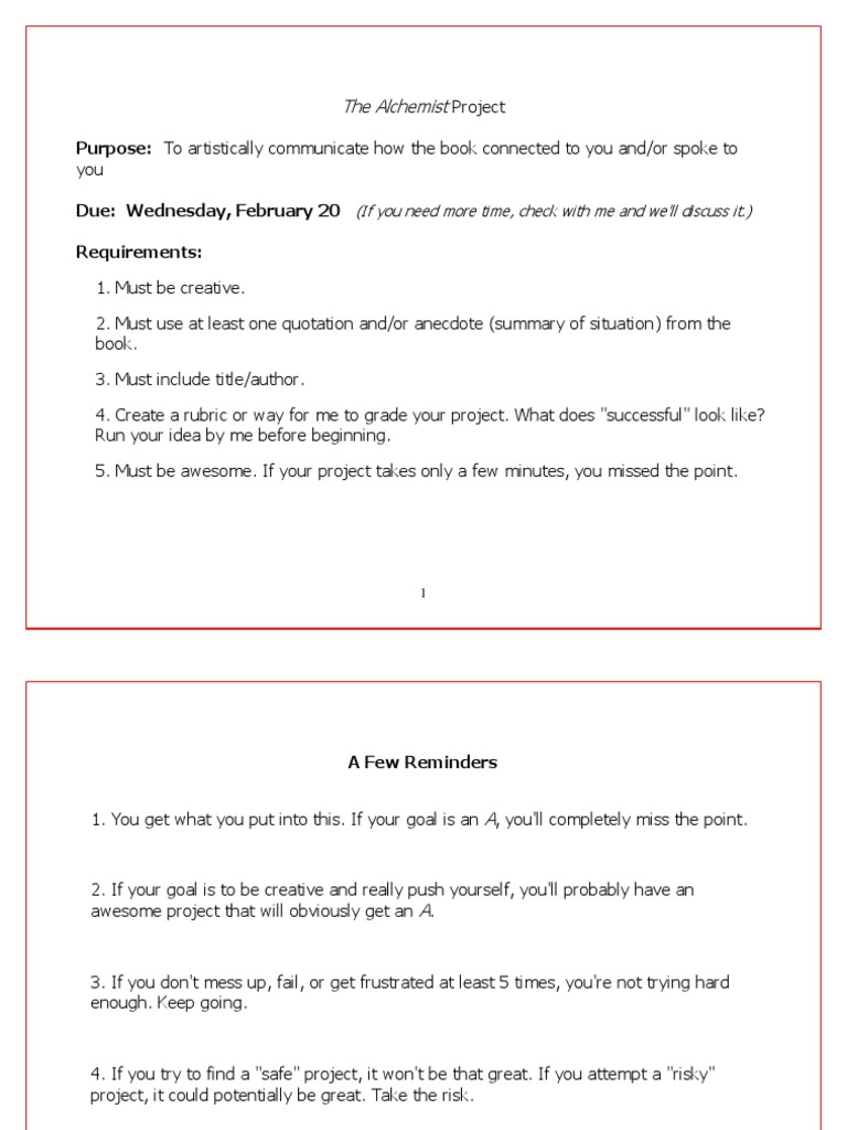 The Alchemist: Purpose: To Artistically Communicate How The Book ...