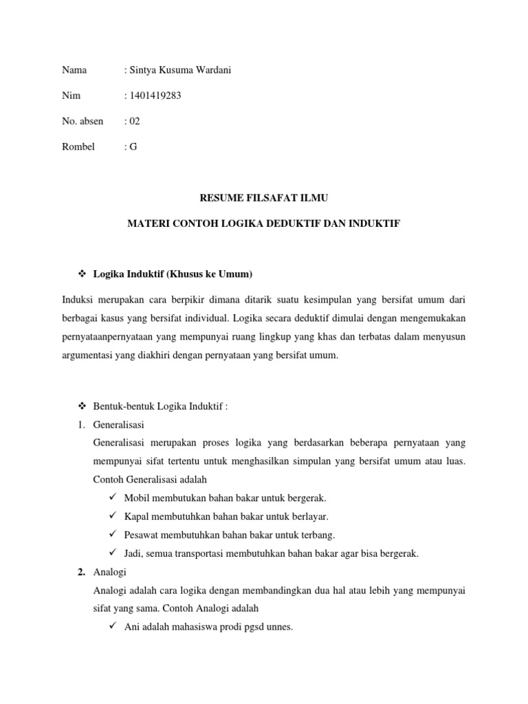 Contoh Logika Deduktif Dan Induktif | PDF