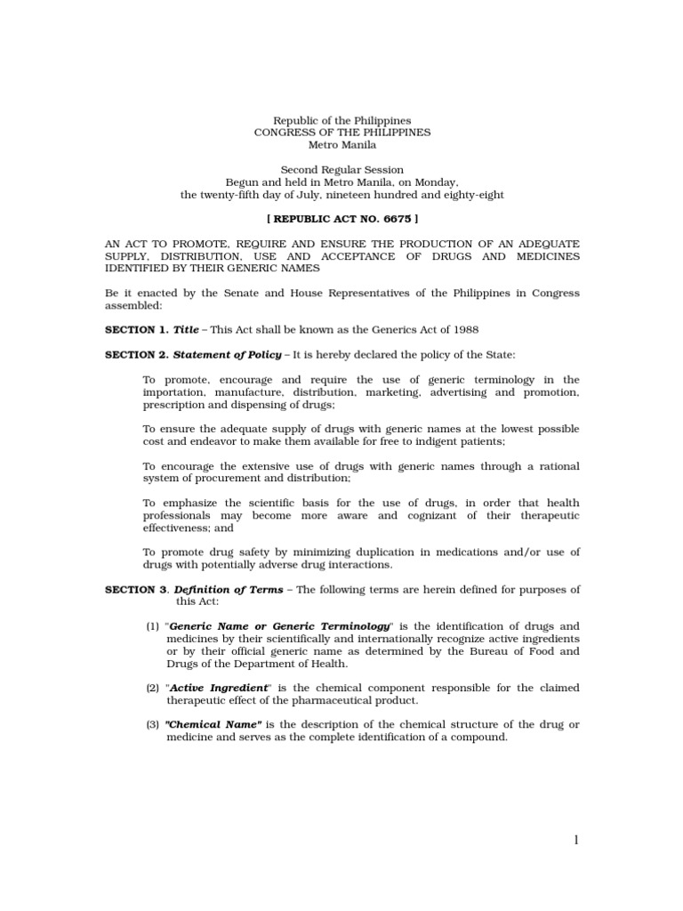 RA6675 - Generics Act of 1988 | PDF | Generic Drug | Prescription Drugs