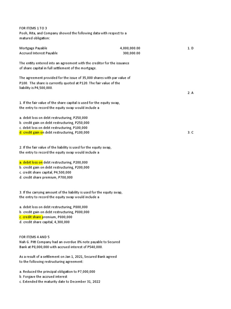 Recording Entries for Debt Restructuring Transactions Involving Equity ...