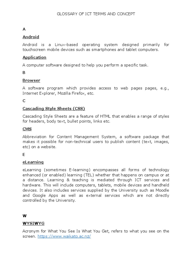 Glossary of Ict Terms and Concept | PDF | World Wide Web | Internet & Web