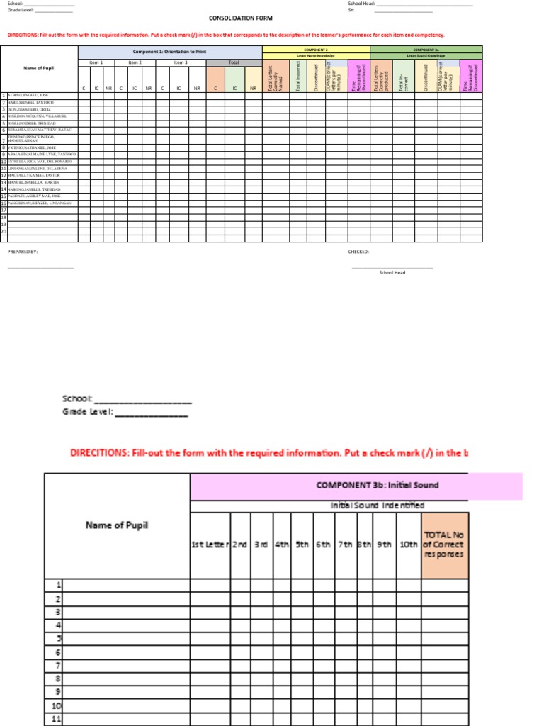 Grade 1 EGRA Consolidation Form | PDF | Cognitive Science | Cognition