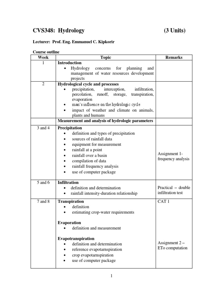 CVS 348 - Hydrology - Course Outline | PDF | Evapotranspiration | Hydrology