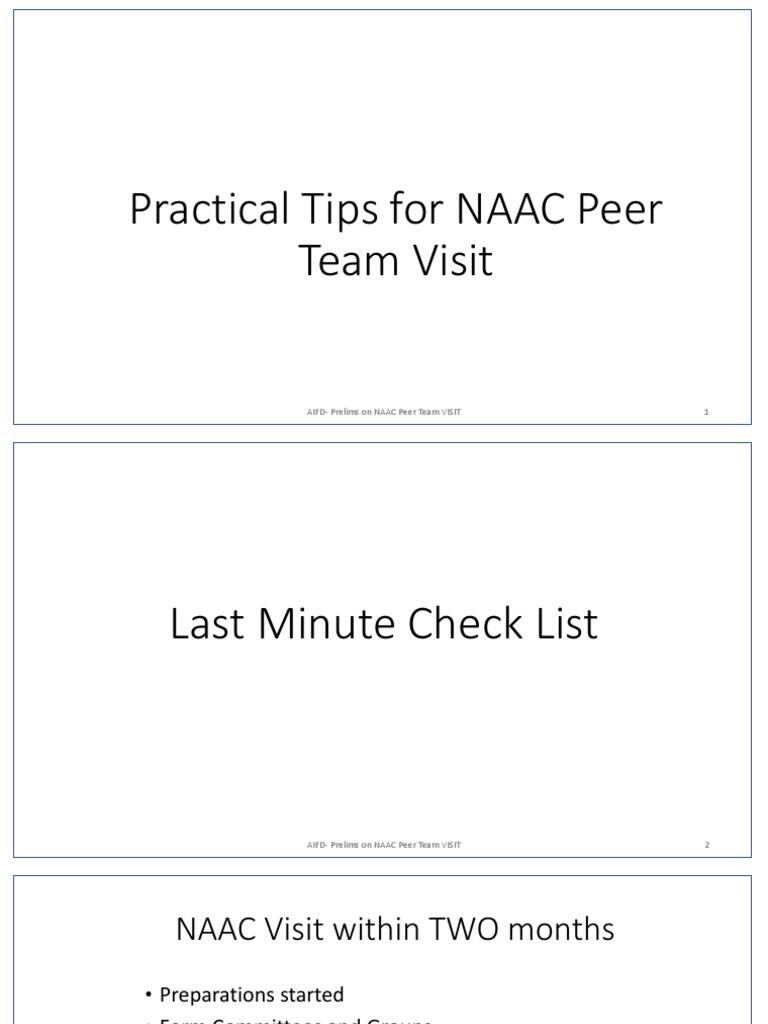 Practical Tips For NAAC Peer Team Visit | PDF | Teachers | Learning