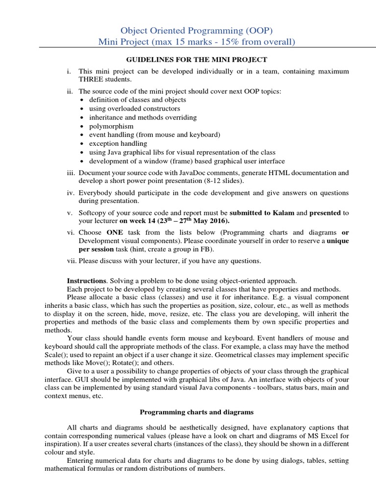 Object Oriented Programming (OOP) Mini Project (Max 15 Marks - 15% From ...