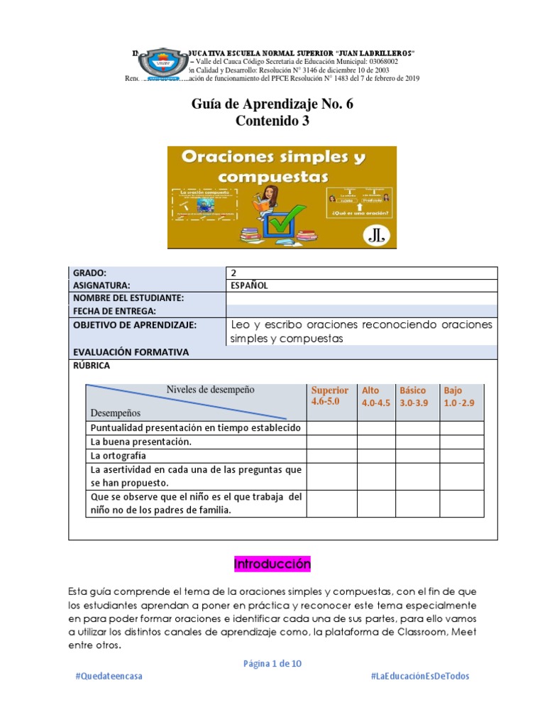 Guía de Oraciones Simples y Compuestas | PDF | Predicado (Gramática ...
