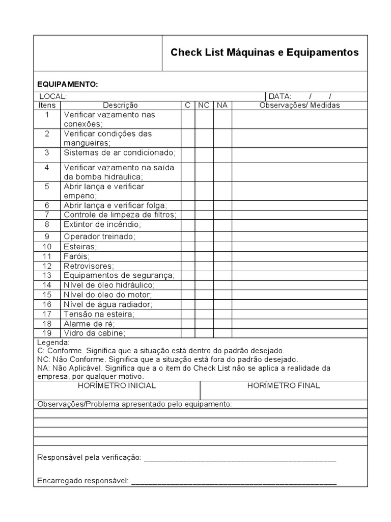 Check List Equipamentos | PDF