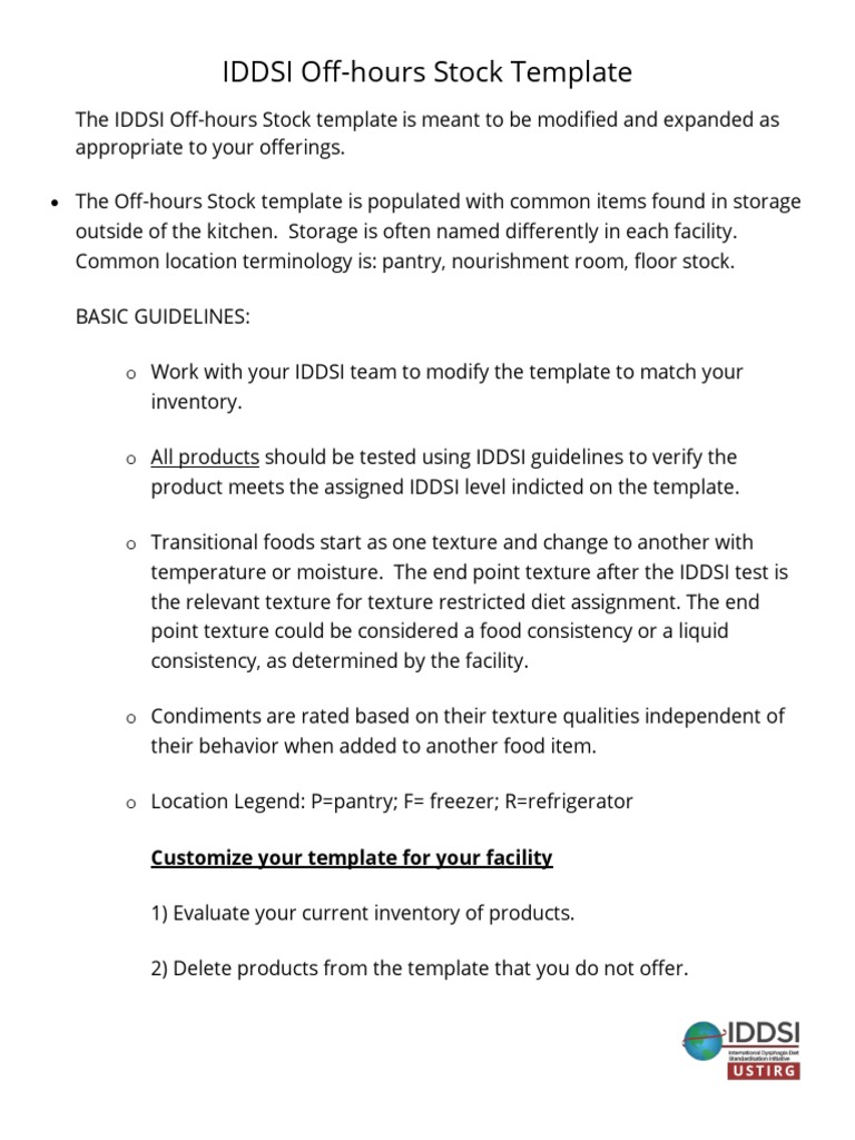 IDDSI Floor Stock Guide | PDF | Soup | Food And Drink