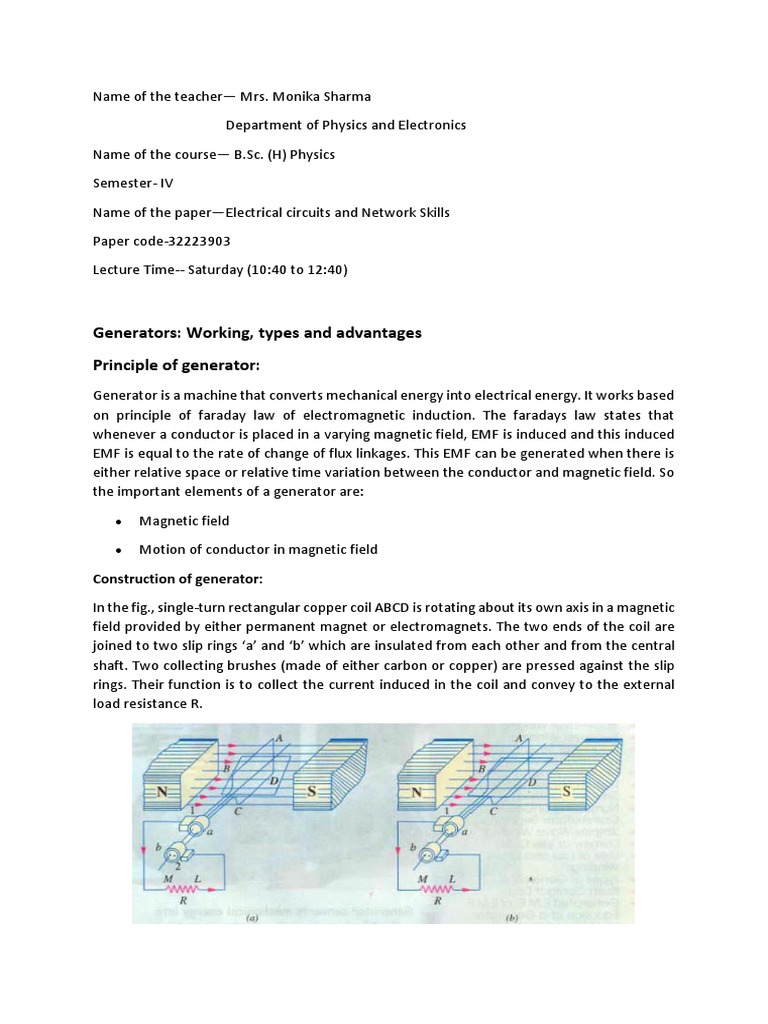 Generators: Working, Types and Advantages Principle of Generator | PDF ...