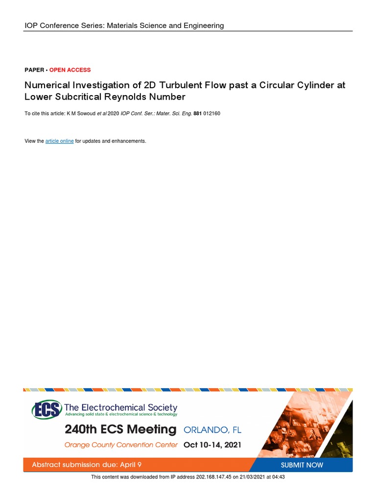 2D Flow Past Cylinder - 21 Mar 21 | PDF | Fluid Dynamics | Reynolds Number
