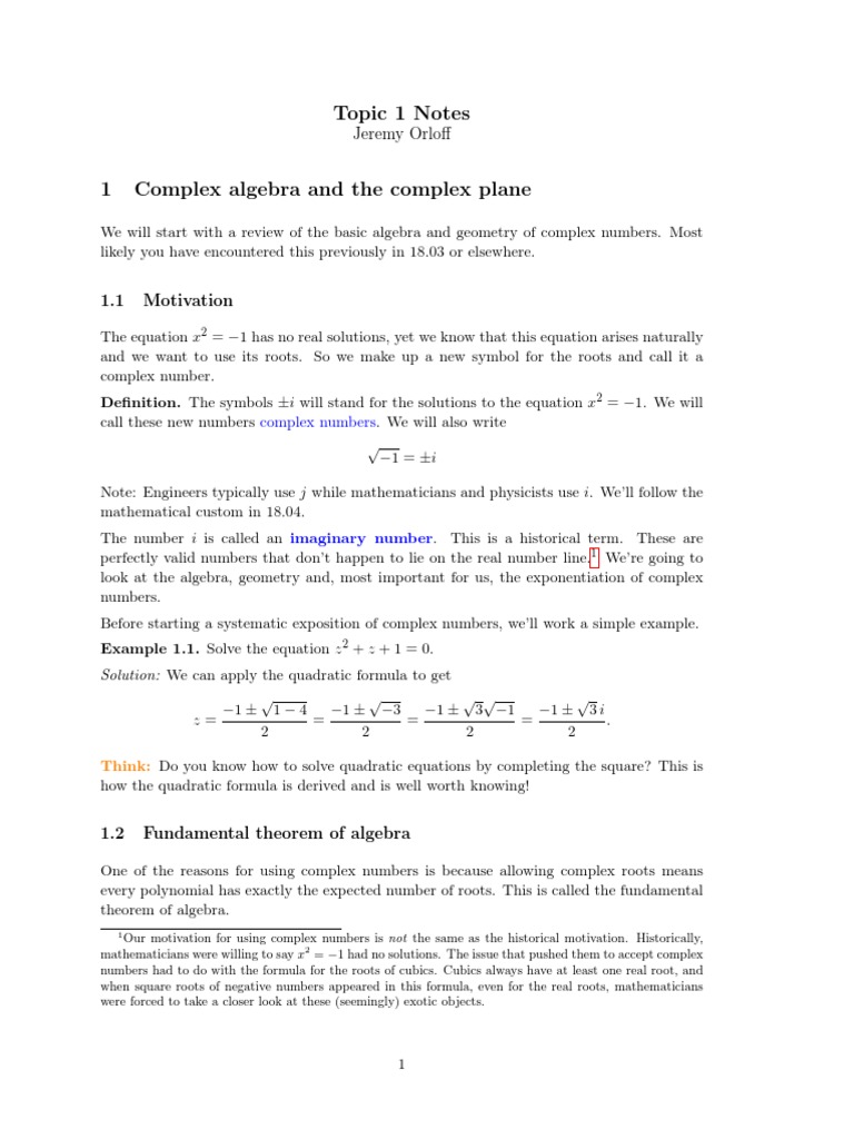 Complex Algebra and The Complex Plane | PDF | Complex Number | Trigonometric Functions