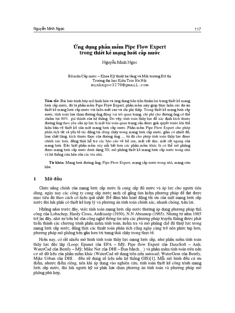 Ứng dụng phần mềm Pipe Flow Expert trong thiết kế mạng lưới cấp nước | PDF
