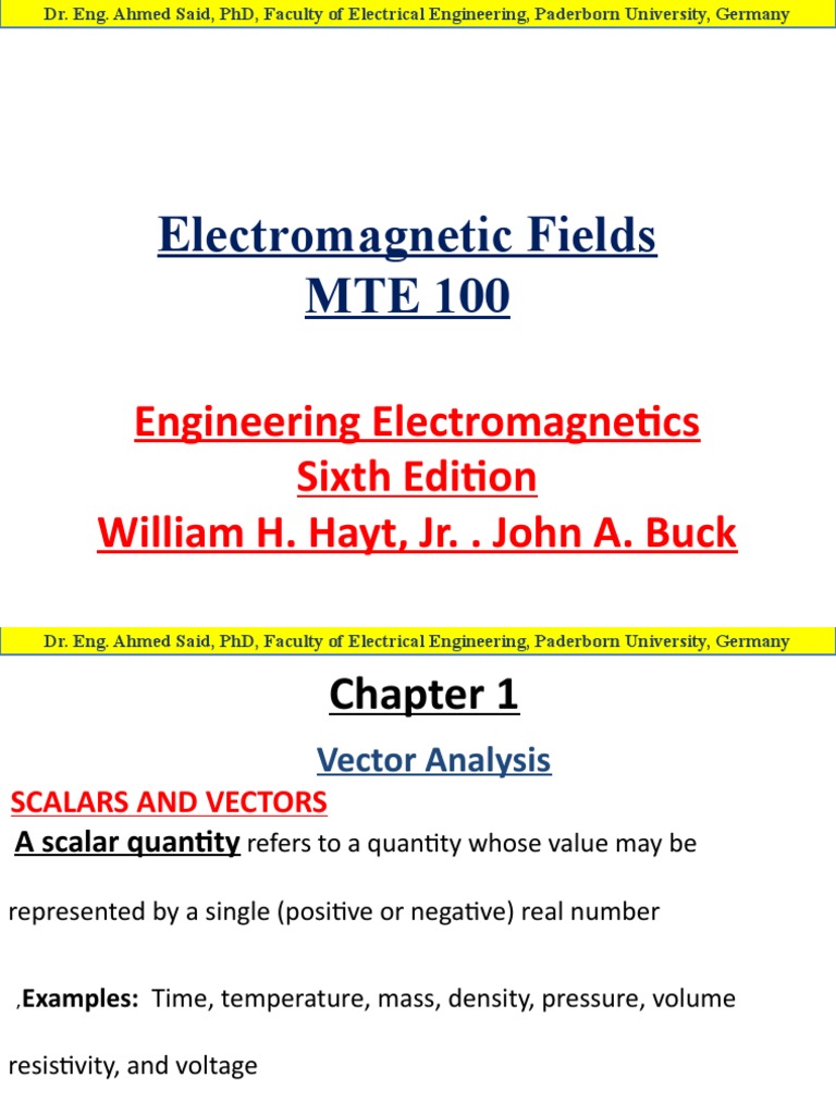 Electromagnetic Fields MTE 100: Engineering Electromagnetics Sixth ...