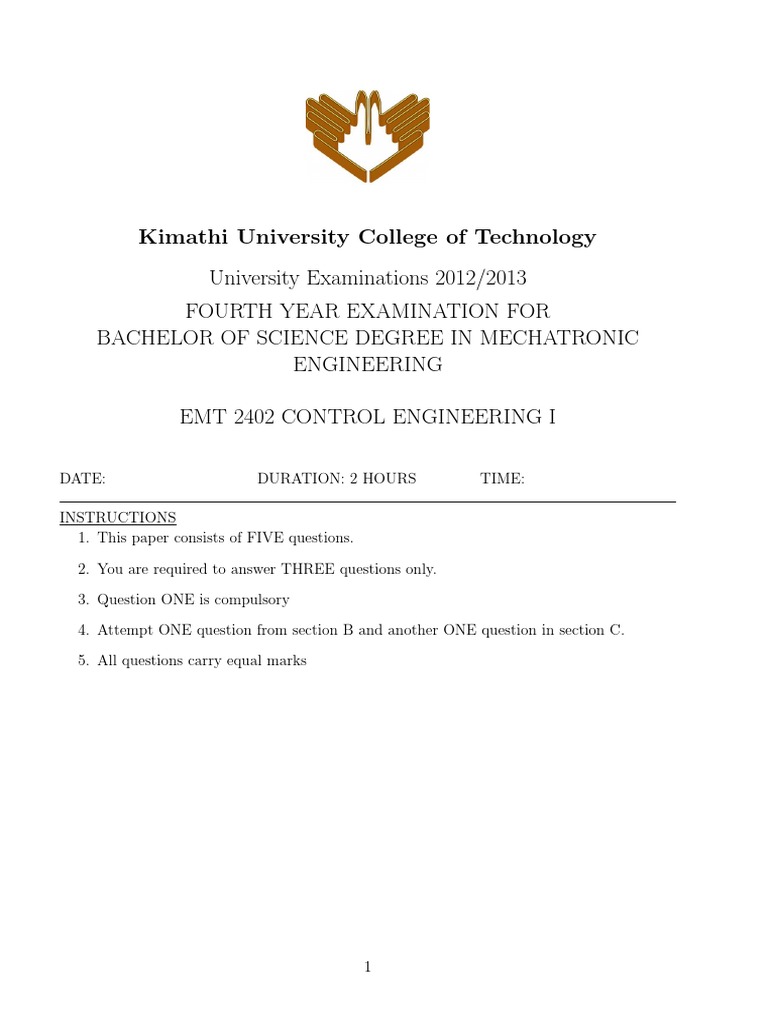 Control Engineering 1 Exam | PDF | Control Theory | Temperature