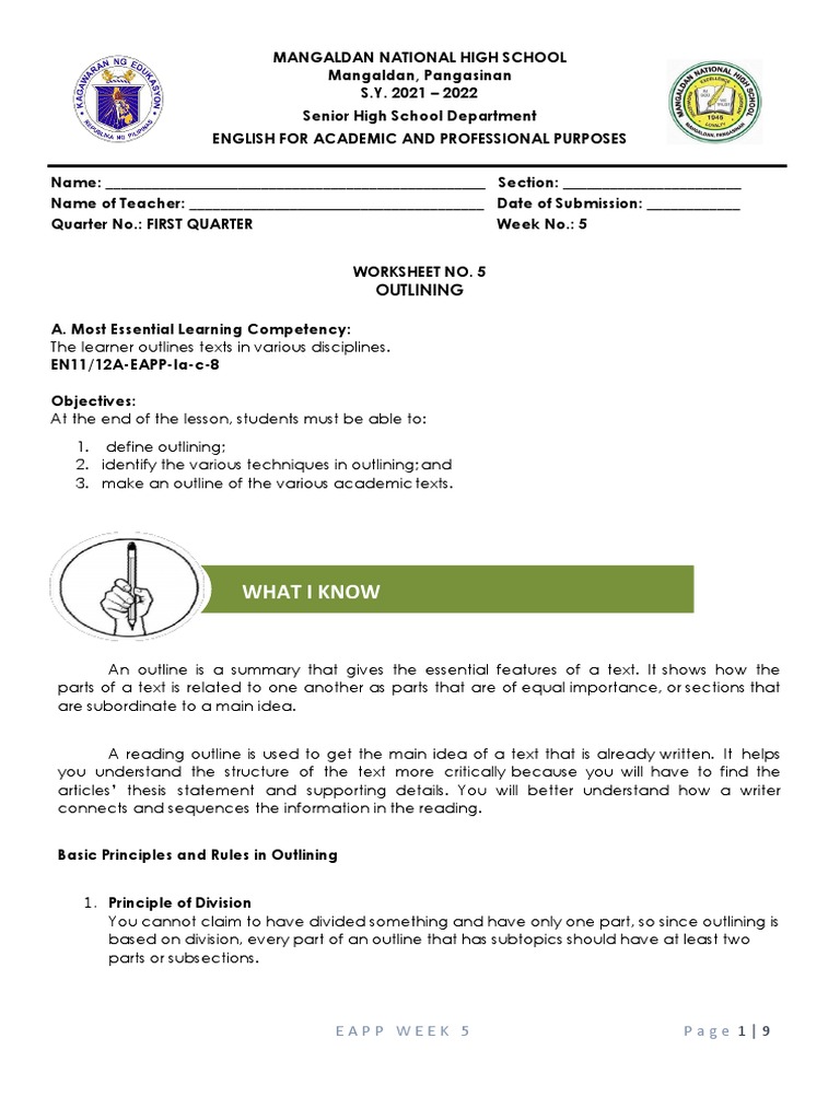 Eapp Week-5 Outlining | PDF | Mass Media | Thesis