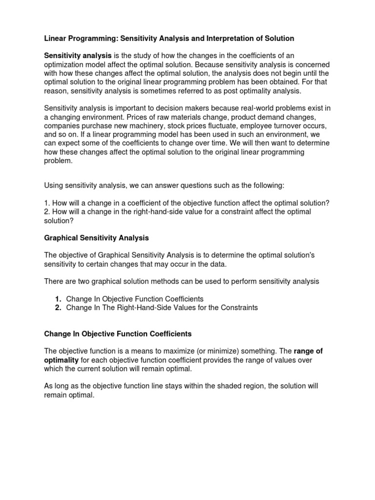 Sensitivity Analysis Linear Programming Pdf Mathematical Optimization Linear Programming