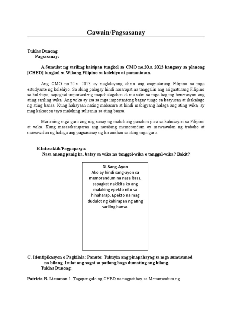 Pagsasanay Sa Filipino | PDF