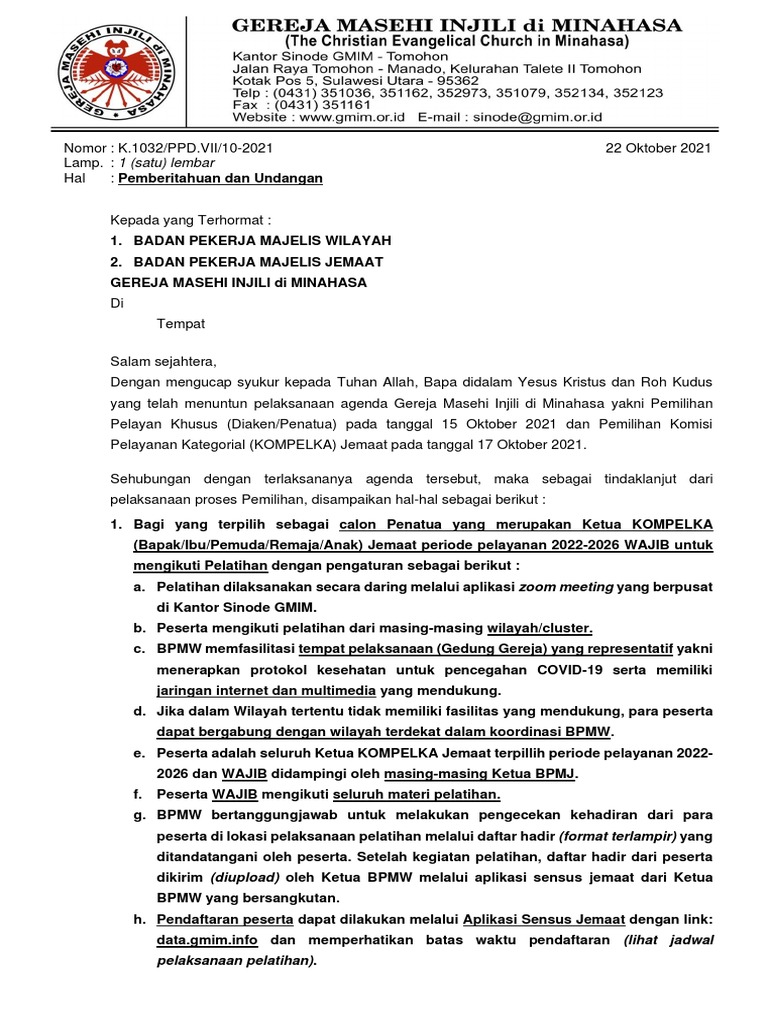 Pemberitahuan BPMS GMIM 22 Oktober 2021 | PDF