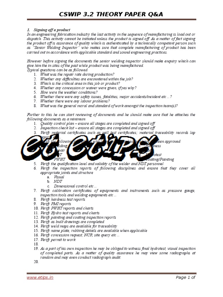 CSWIP 3 2 2 Questions | PDF | Fracture | Welding