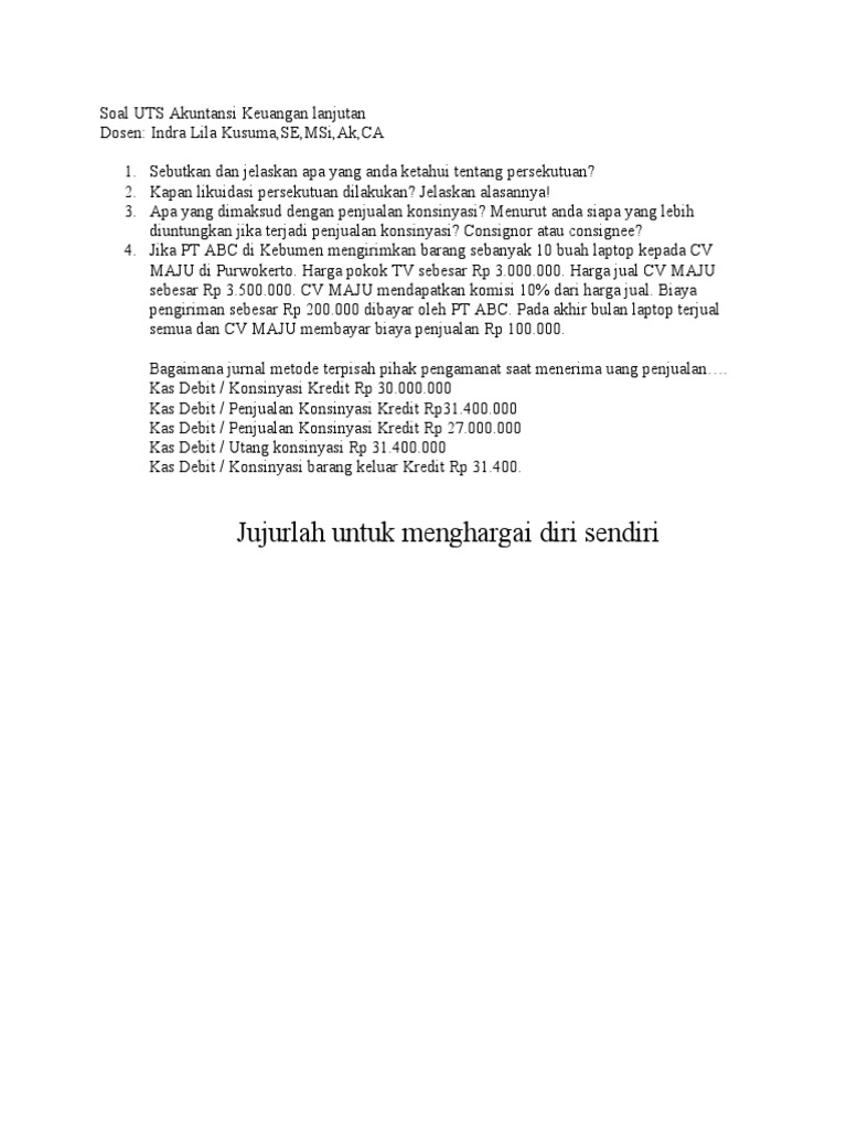 Soal UTS Akuntansi Keuangan Lanjutan | PDF