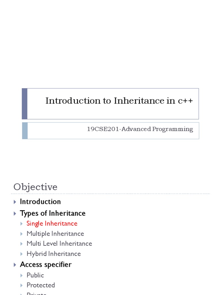 Lecture 1-Introduction To Inheritance in C++ | PDF | Inheritance ...